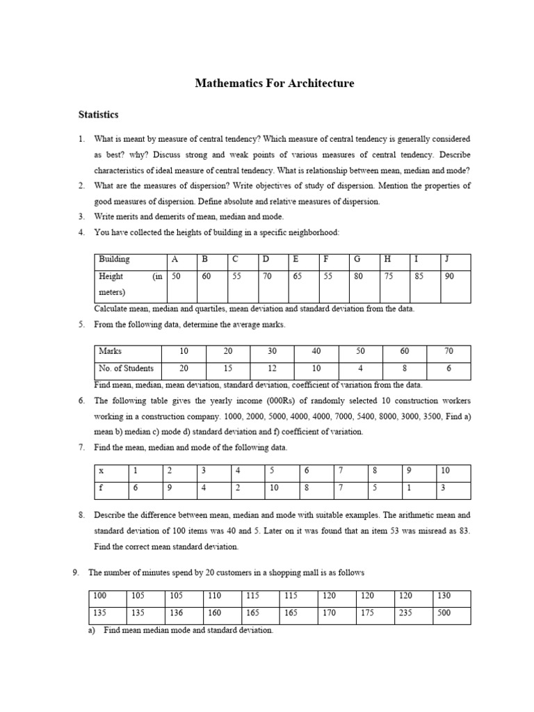 Arch. Assignments Stat. | PDF | Mean | Median