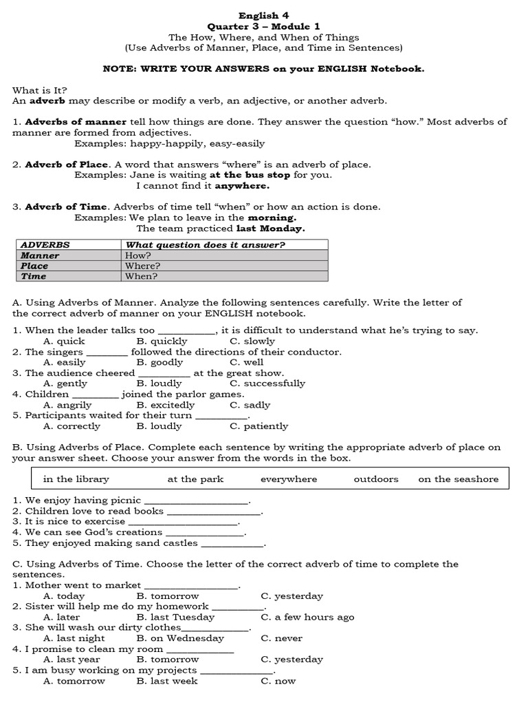English 4 LAS Feb.1,2024 | PDF | Adverb