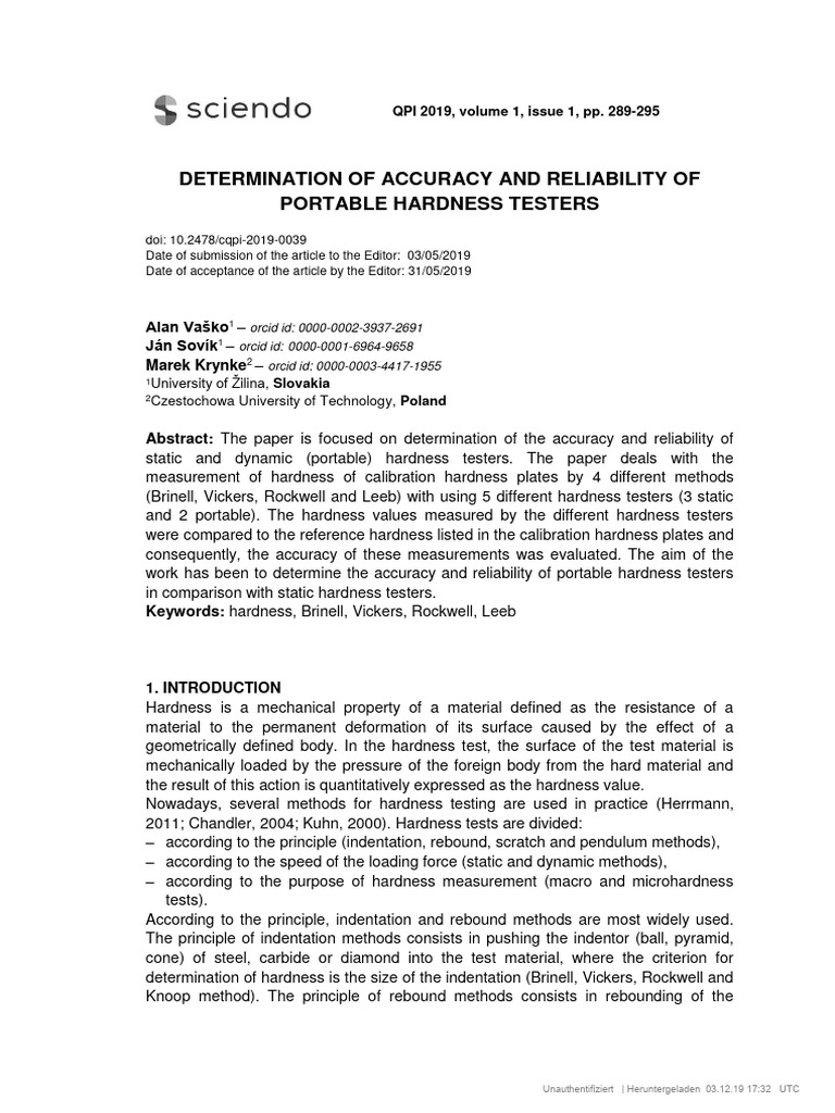 Determination of Accuracy and Reliability of Porta | PDF | Hardness ...