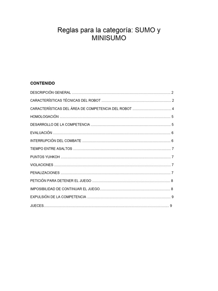 Reglas Sumo y Mini Sumo | PDF | Robot | Robótica