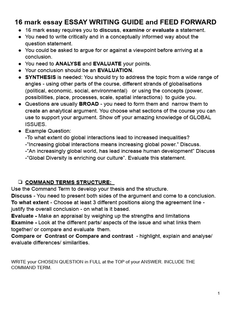 16 Mark ESSAY WRITING SELF ASSESSMENT and Writing GUIDE | PDF | Essays ...