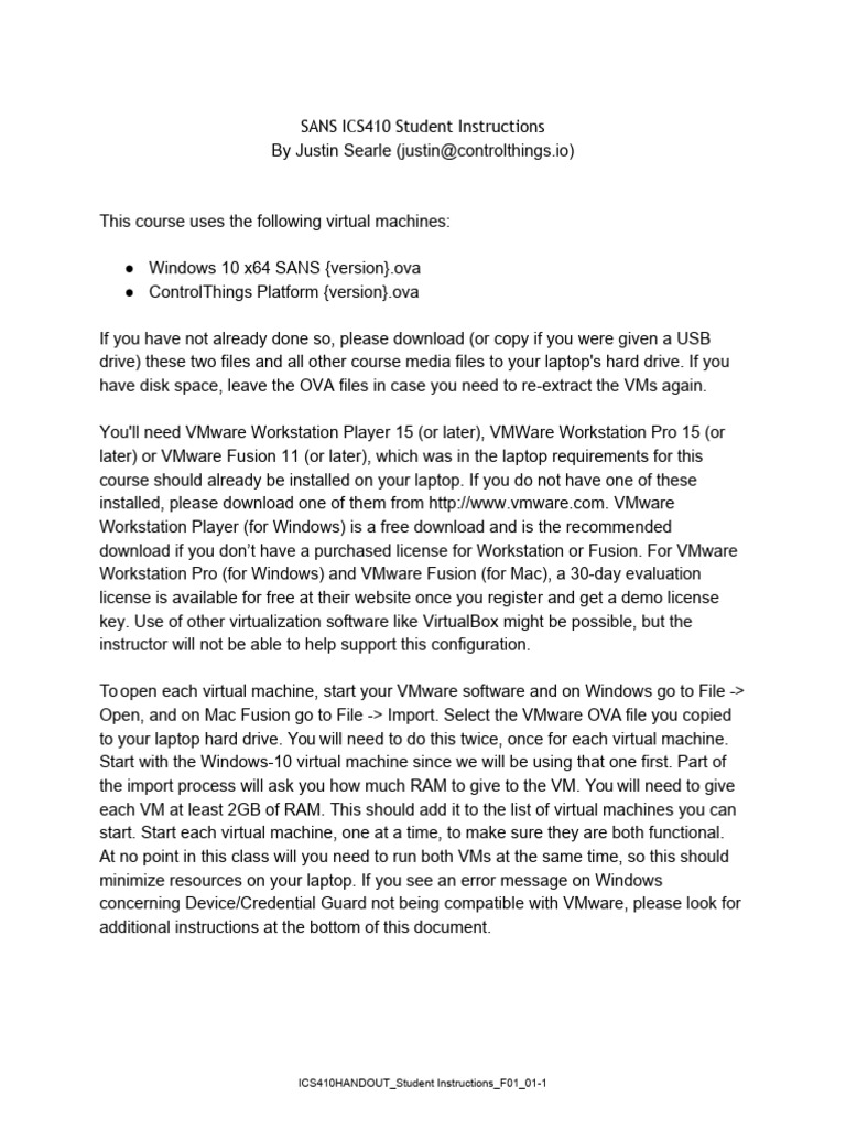 Lab Setup Instructions ICS410 v01 | PDF | Virtual Machine | Superuser