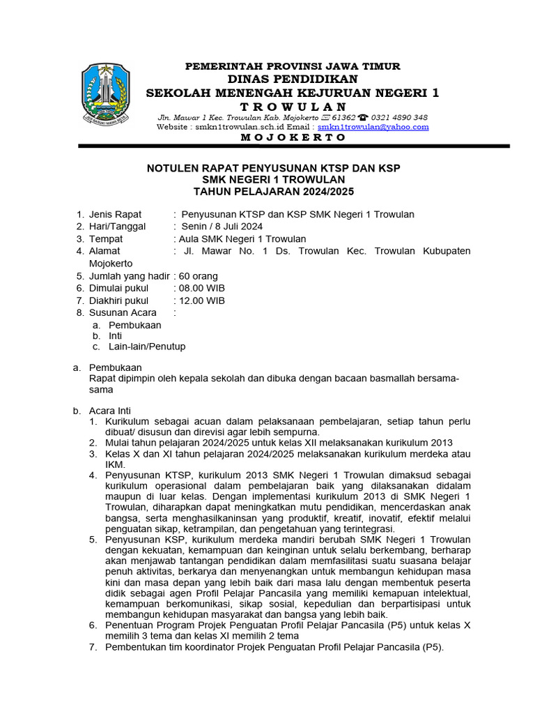 Notulen Penyusunan KTSP-KSP | PDF