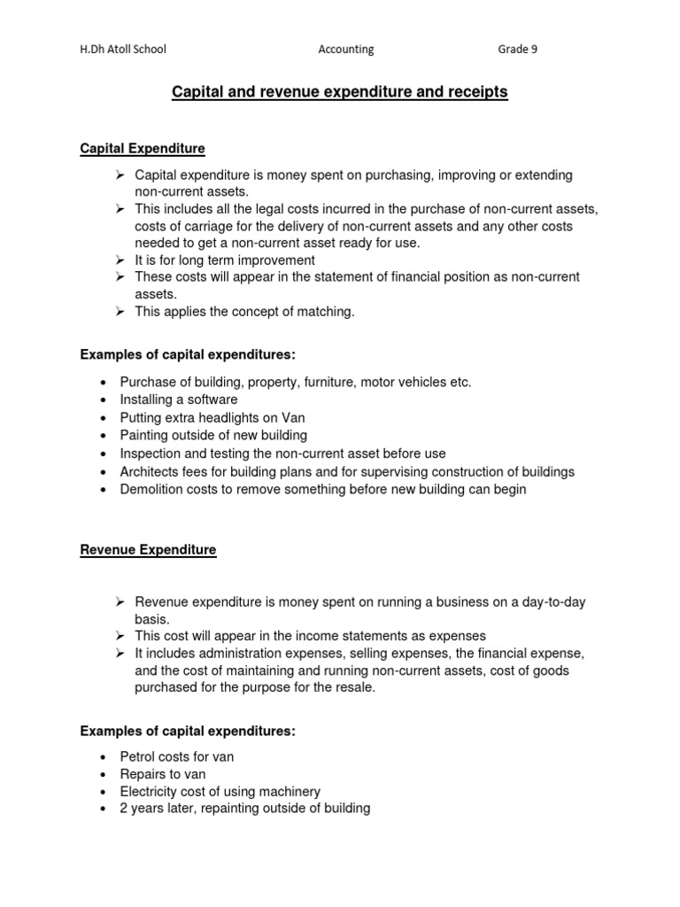 Capital vs Revenue Expenditure and Receipts | PDF | Expense | Financial ...