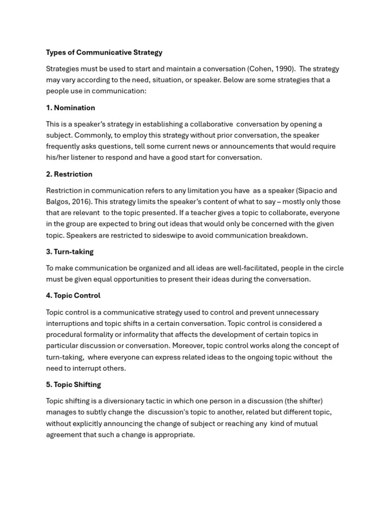 Types of Communicative Strategy | PDF | Conversation | Communication