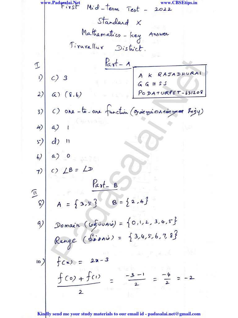10th Maths 1st Mid Term Exam 2022 2023 Question Paper With Answer Key ...