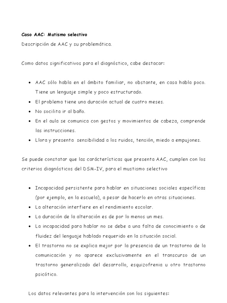 Caso Practico Mutismo | PDF | Manual Diagnóstico y Estadístico de los ...
