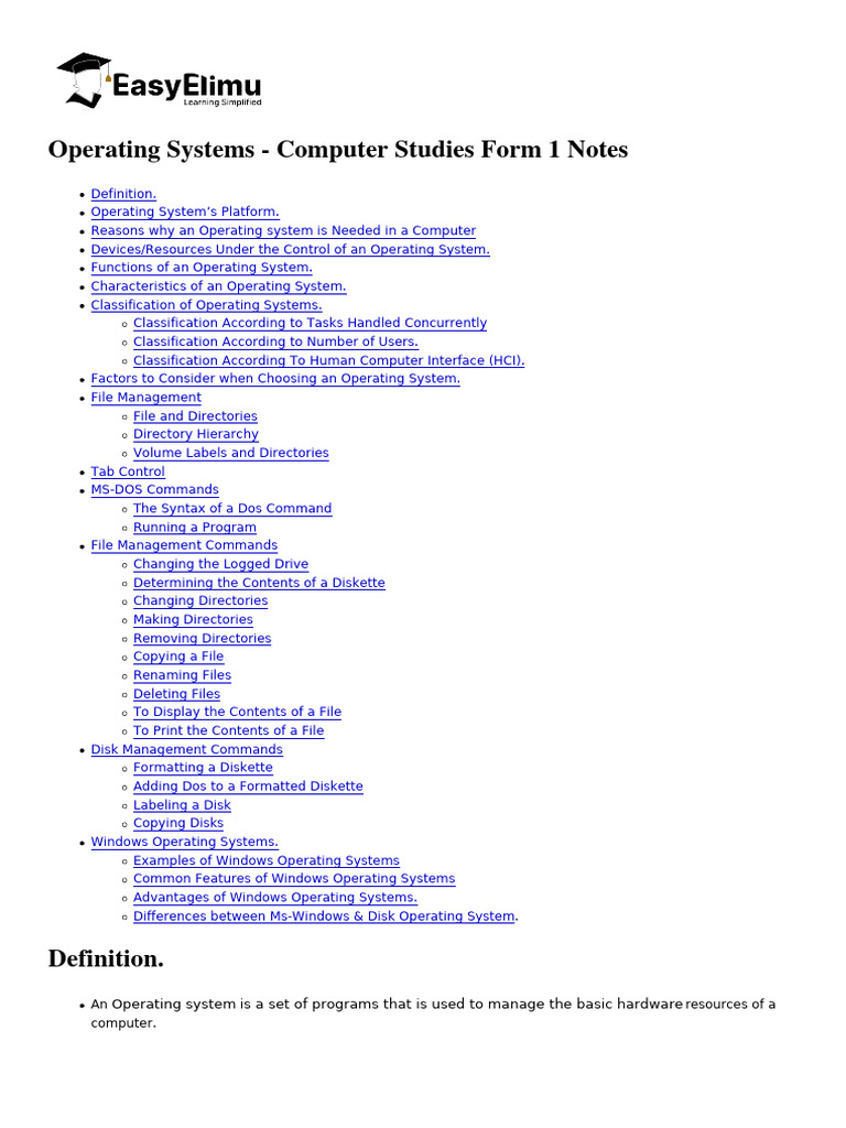 HsOperating Systems - Computer Studies Form 1 Notes-2117 | PDF ...