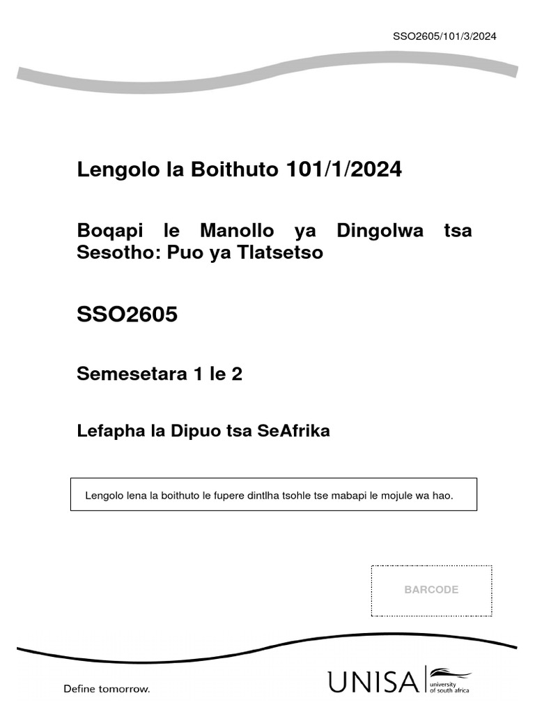 Lengolo La Boithuto: Boqapi Le Manollo Ya Dingolwa Tsa Sesotho: Puo Ya ...