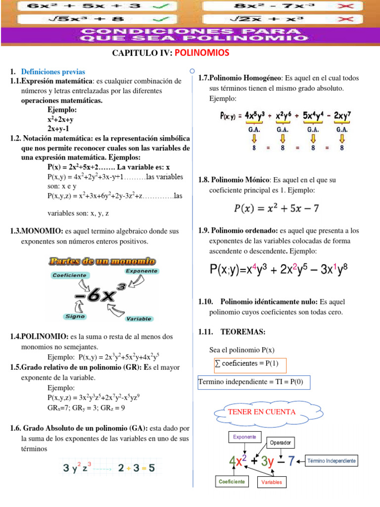 Algebra- polinomios | PDF | Variable (Matemáticas) | Matemática Elemental