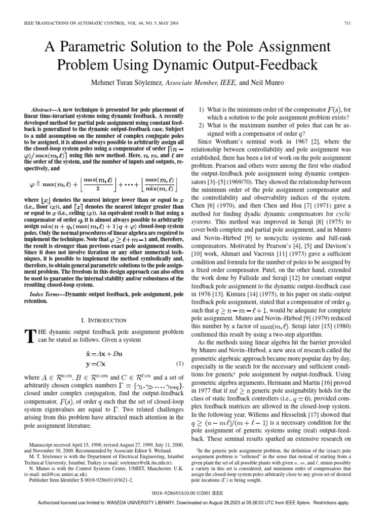 A Parametric Solution To The Pole Assignment Problem Using Dynamic Output-Feedback | PDF ...