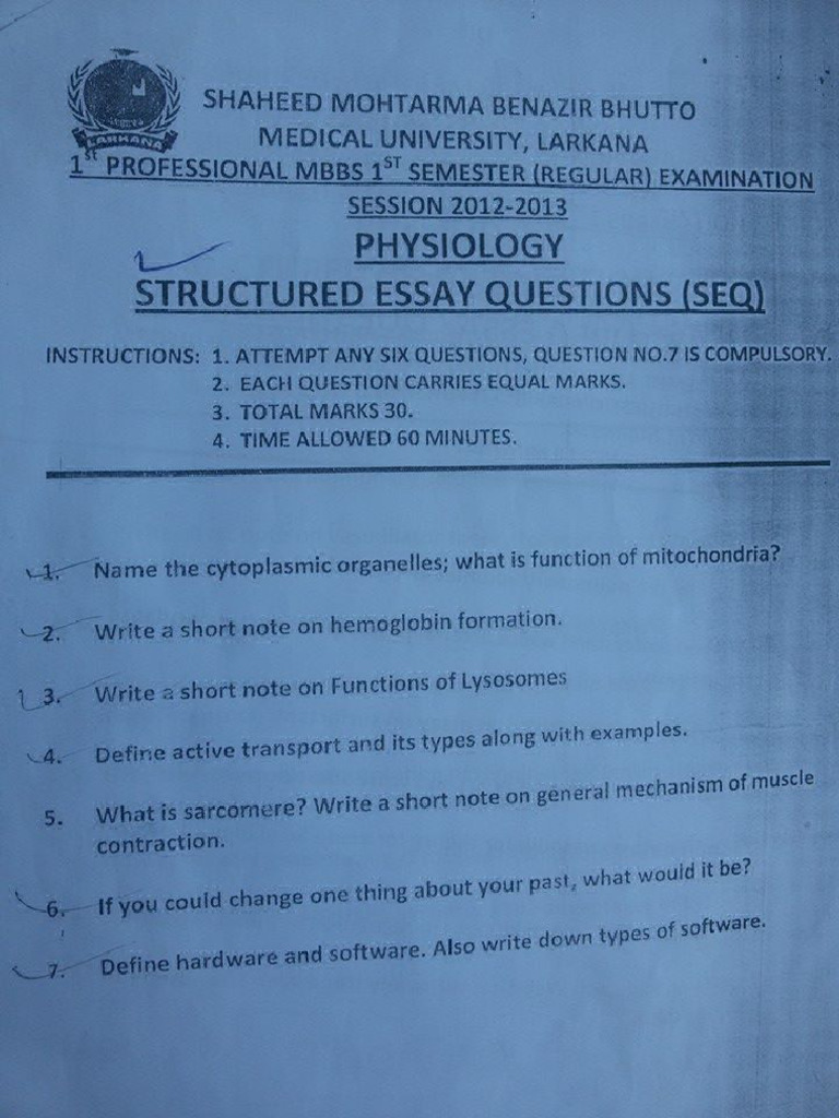 1st Year Physio SEQs-CMC | PDF