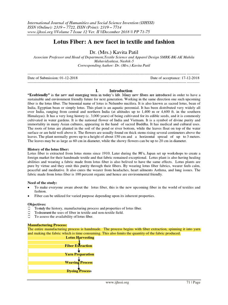 Lotus Fiber - A New Facet in Textile and Fashion | PDF | Yarn | Textiles