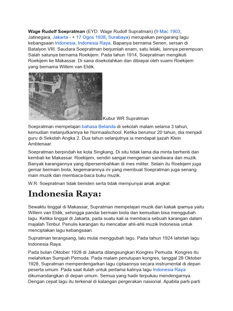 Biografi WR - Supratman PDF | PDF