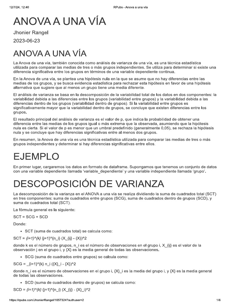 RPubs - Anova A Una Vía | PDF