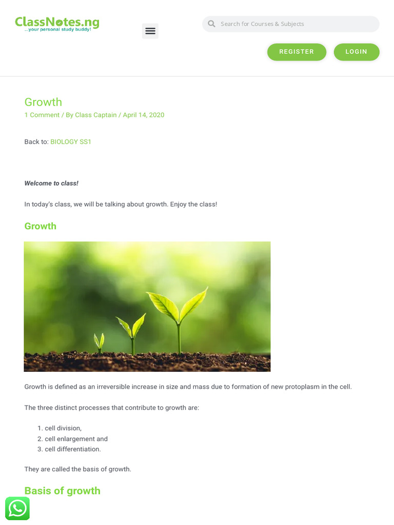 Growth ClassNotes - NG 1723390182169 | PDF | Cell Growth | Cell (Biology)