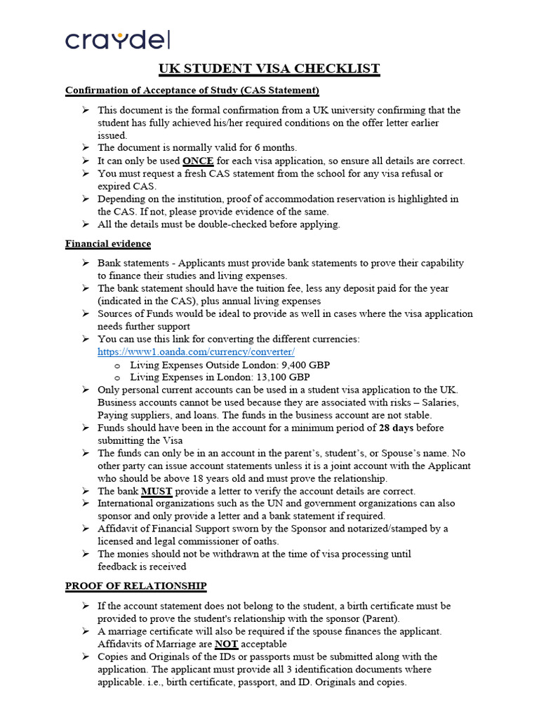 UK Student Visa Application Checklist | PDF | Travel Visa | Identity ...