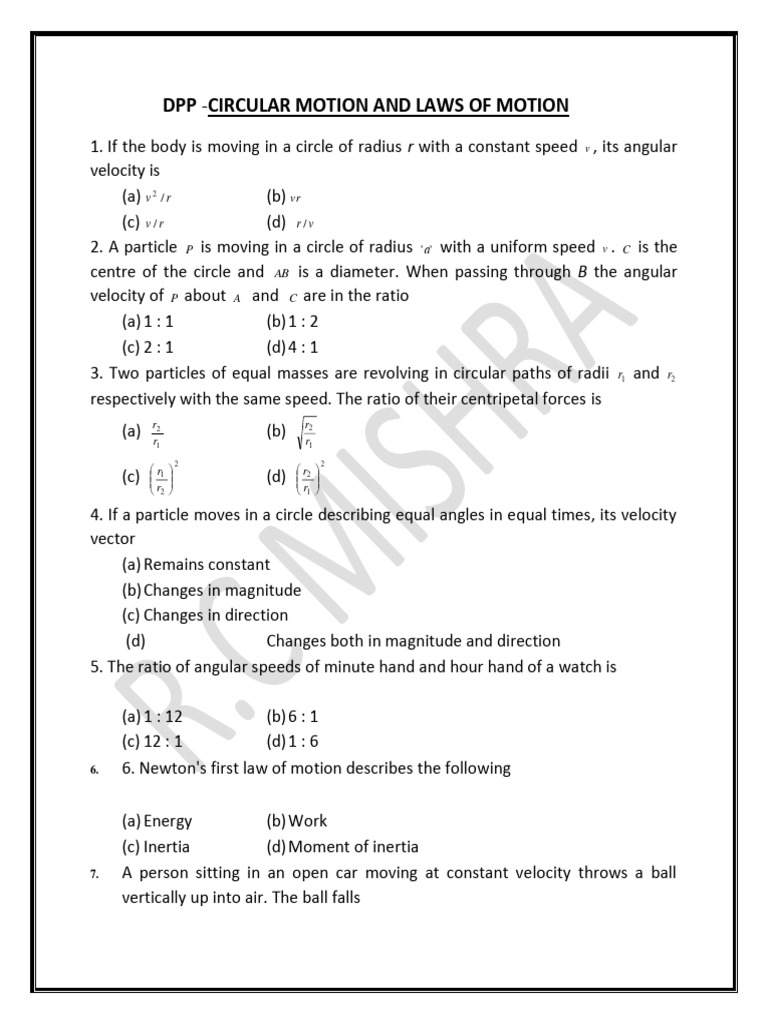 DPP 1 Laws of Motion | PDF | Force | Acceleration