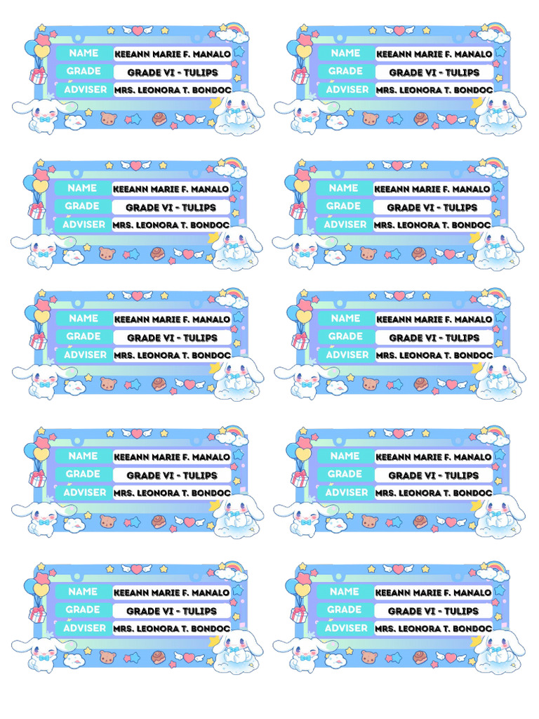 Name Sticker Cinnamoroll Keeann | PDF