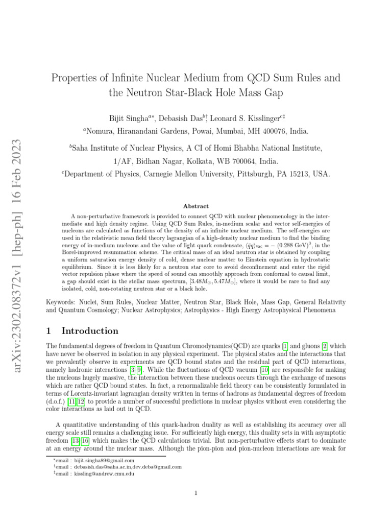 Properties of Infinite Nuclear Medium From QCD Sum | PDF | Quantum ...