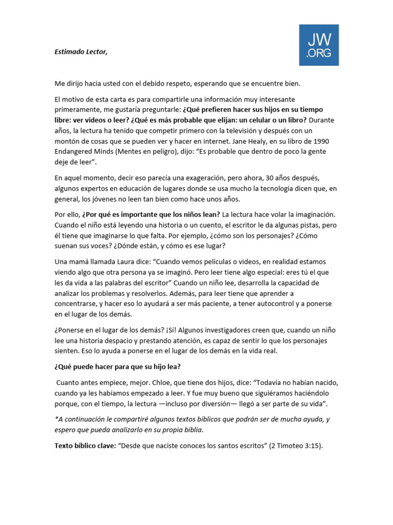 Estimado Lector Carta JW 3 | PDF | Biblia