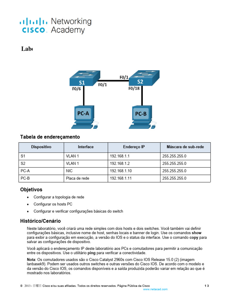 2.9.2 Lab - Basic Switch and End Device Configuration | PDF | Comutador de rede | Rede de ...