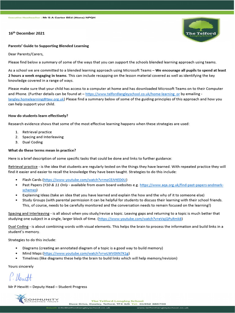 Parents Guide Supporting Blended Learning Y7-Y11 Dec21 | PDF | Learning | Memory