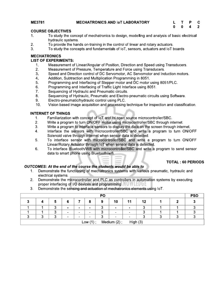 2.R2021-VII Sem-Mechatronics and IoT Laboratory | PDF