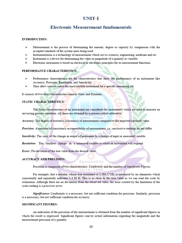 EMI Unit 1 Notes | PDF | Significant Figures | Observational Error