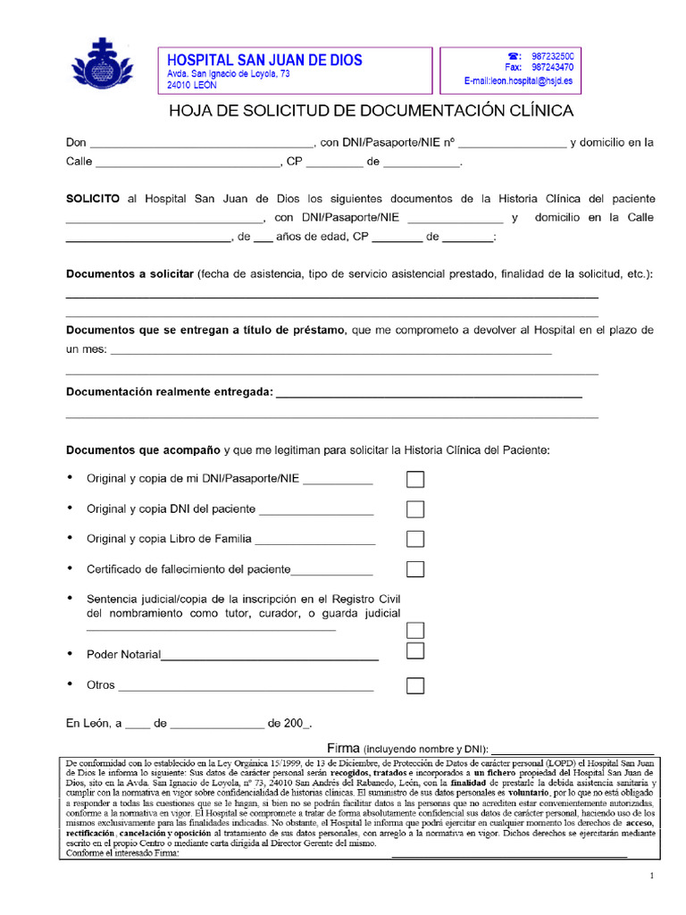 Formato de Hoja Solicitud Documentación Clínica | PDF