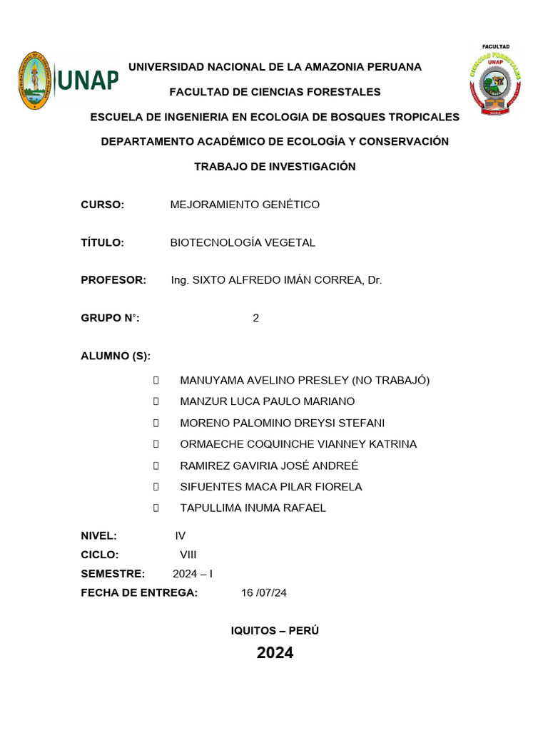 3er Avance - Trabajo de Investigación Formativa - Mejoramiento Genético | PDF | Biotecnología ...