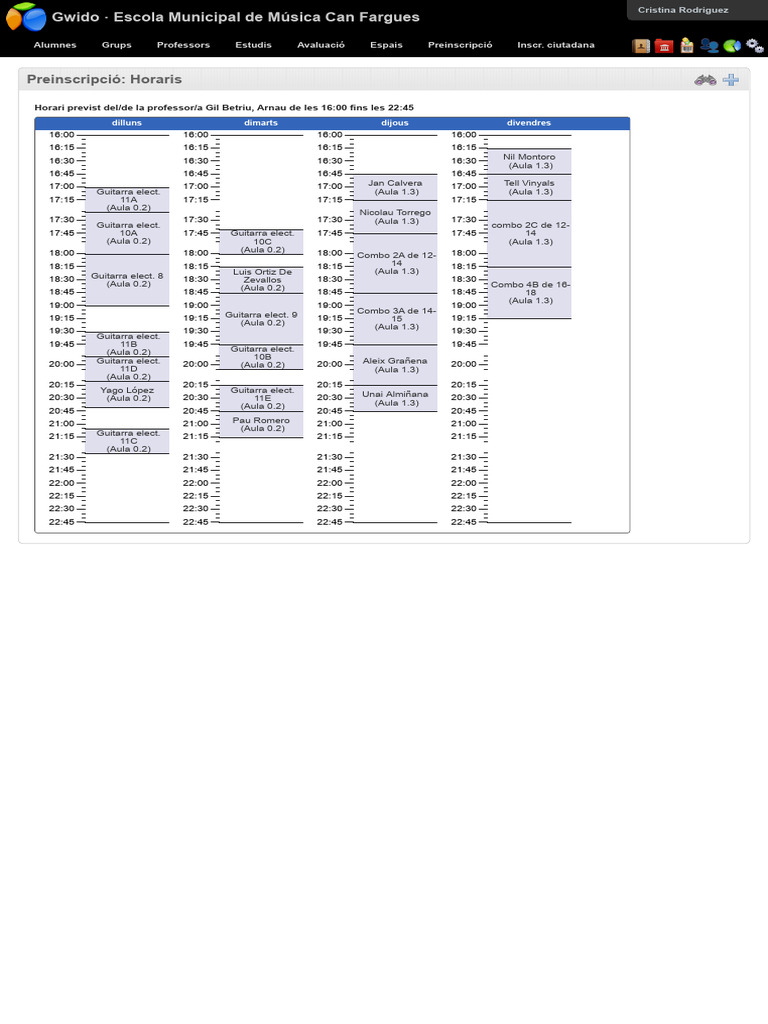 Preinscripció Horaris - Gwido 3 | PDF