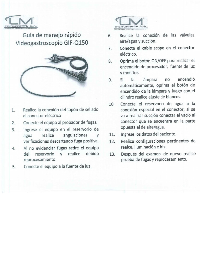 Guia de Manejo Rapido Videogastroscopio Gif-Q150 | PDF