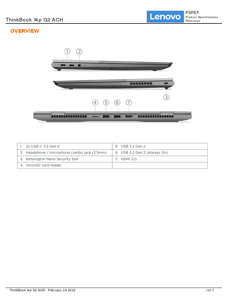 ThinkBook 14p G2 ACH Spec | PDF | Usb | Computer Hardware