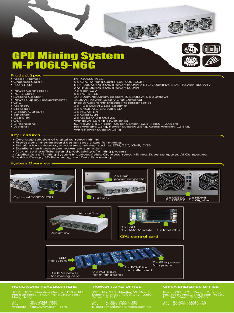 Datasheet - GPU Mining System M-P106L9-N6G EN | PDF | Graphics Processing Unit | Usb