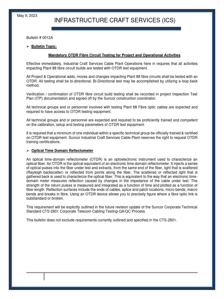 Bulletin 0012A - Mandatory OTDR Testing | PDF | Electrical Engineering ...