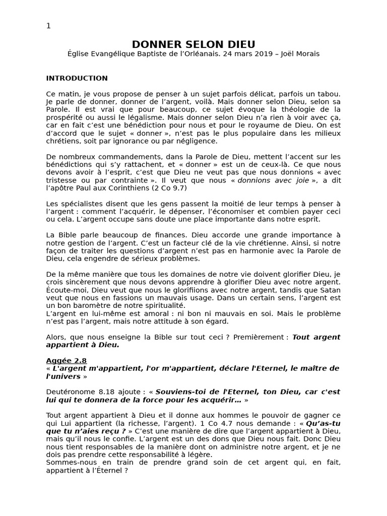 Donner Selon Dieu | PDF | Idolâtrie | Dîme