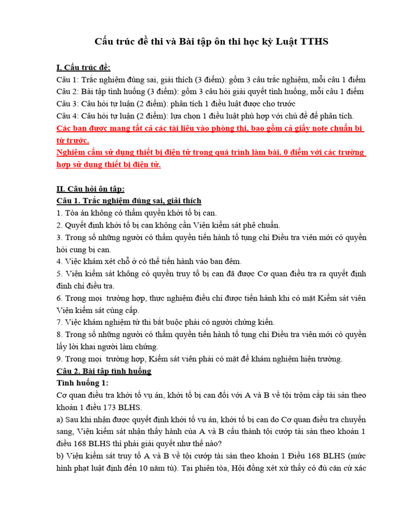 Cấu trúc đề + câu hỏi ôn tập TTHS | PDF