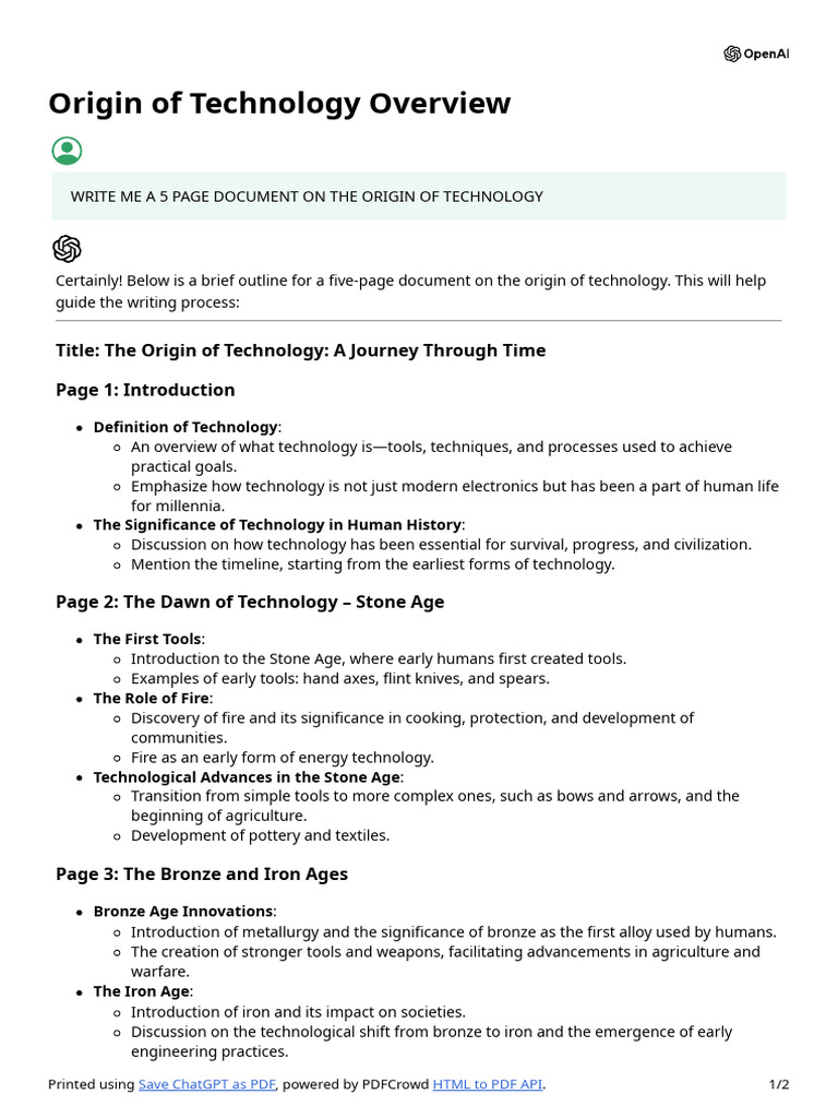 Origin of Technology: A Historical Overview | PDF | Stone Age | Tools