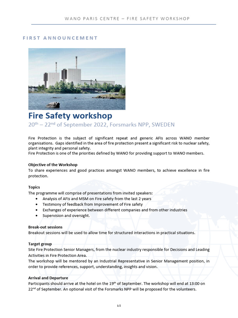 First Announcement Fire Safety Workshop 2022 | PDF