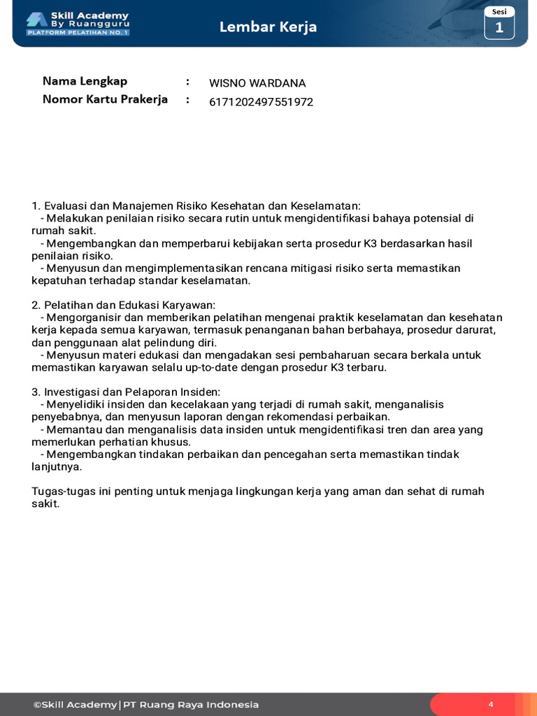 TPM 1 Tugas Ahli K3 Madya - (WISNO WARDANA) | PDF