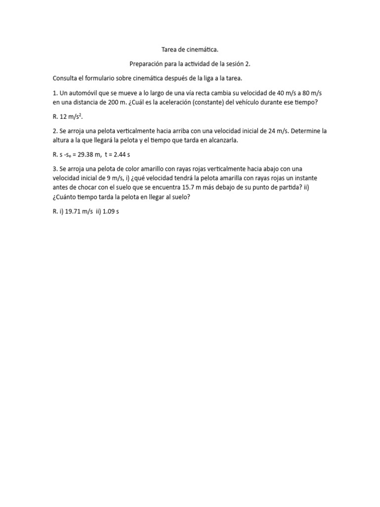 Tarea de Cinemática (Actividad 1) | PDF