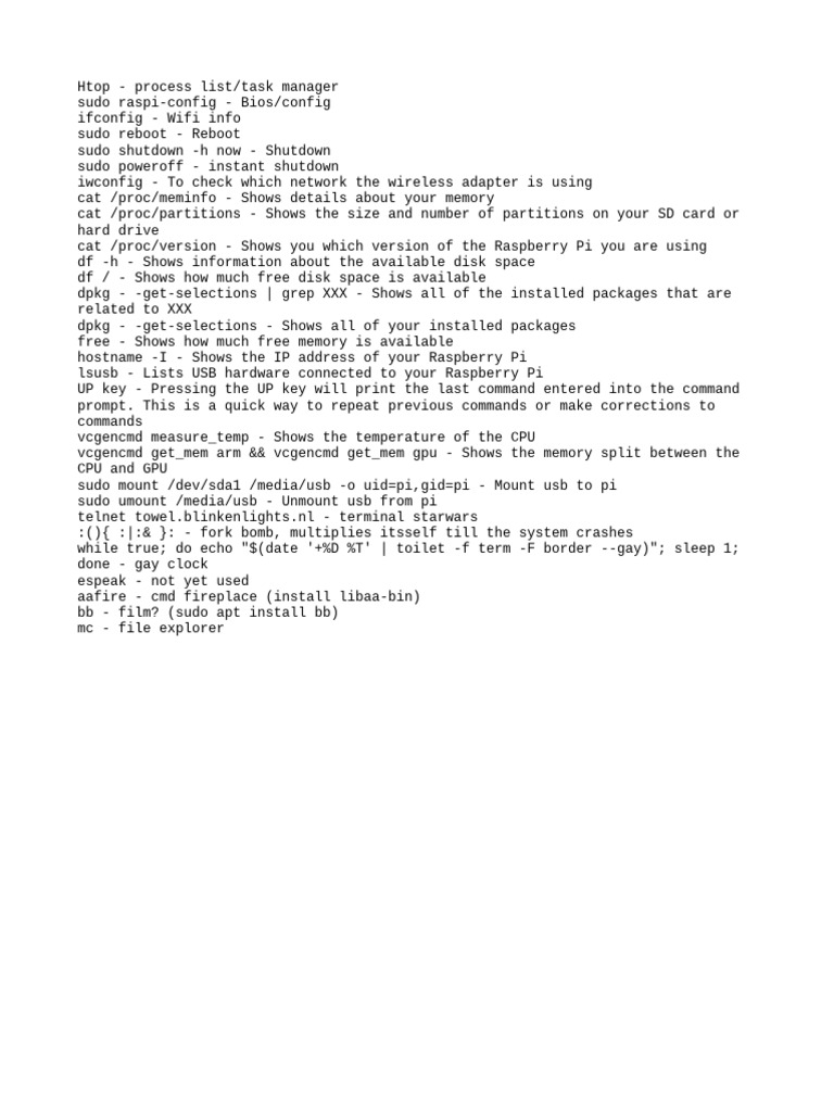 Useful Termial Commands (PI Based) | PDF