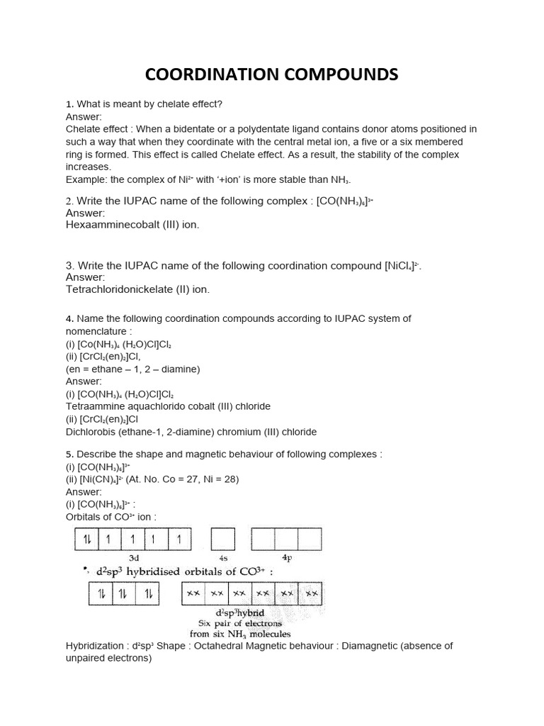 Coordination Compounds Pdf Coordination Complex Ligand