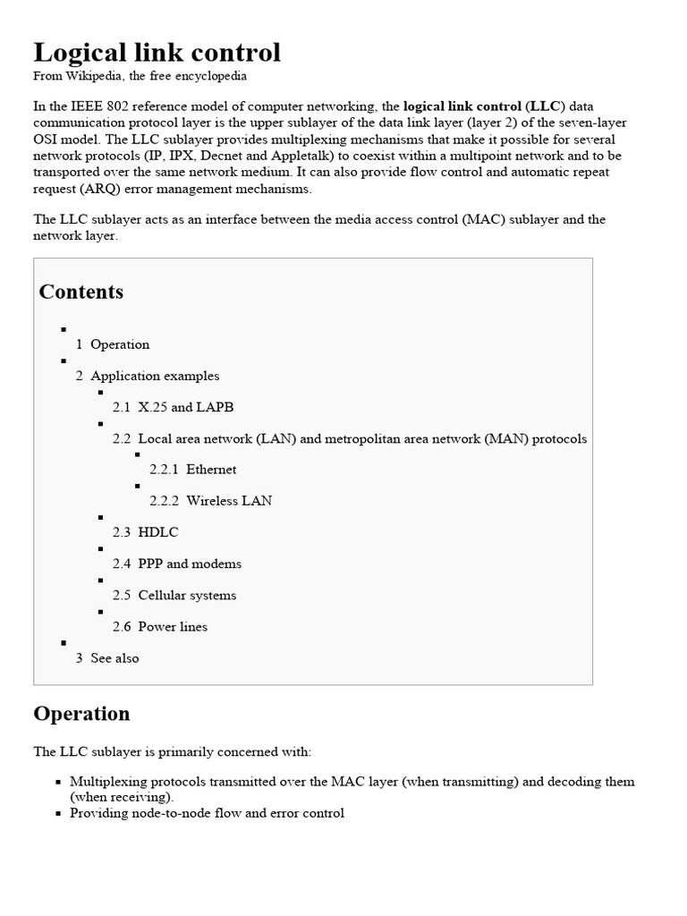 Logical Link Control - Wikipedia, The Free Encyclopedia | PDF ...