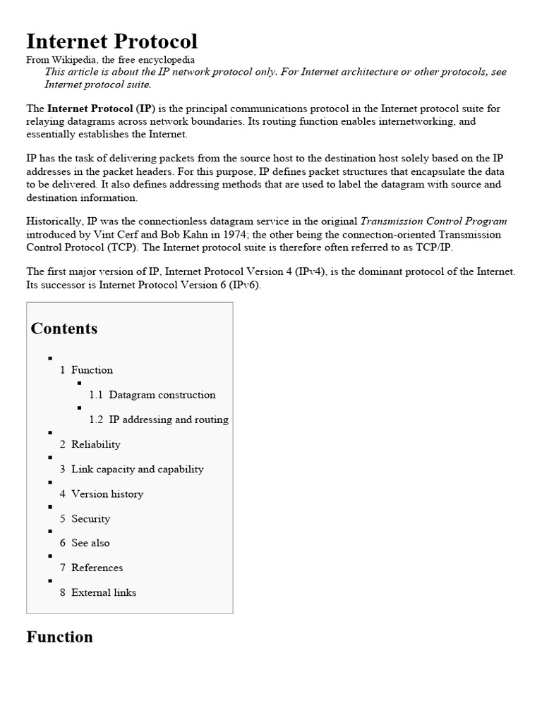 Internet Protocol - Wikipedia, The Free Encyclopedia | PDF | Internet ...