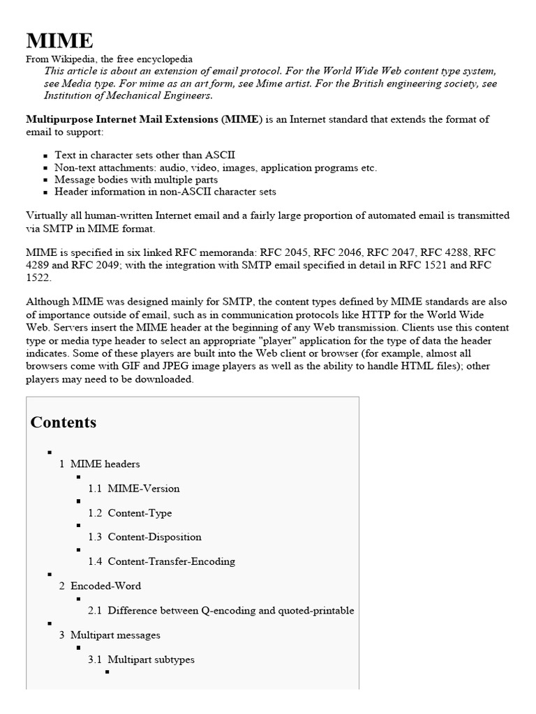 MIME - Wikipedia, The Free Encyclopedia | PDF | Network Service ...