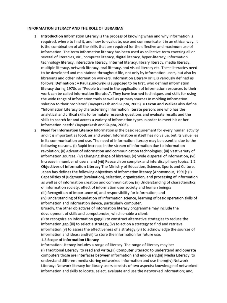 Information Literacy and The Role of Librarian | PDF | Information ... Information Literacy and The Role of Librarian | PDF | Information ...