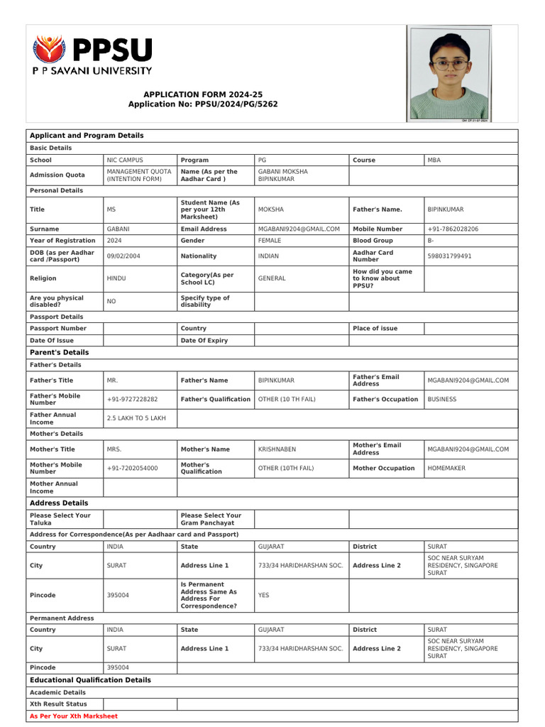 Application Form PPSU 2024 PG 5262 | PDF