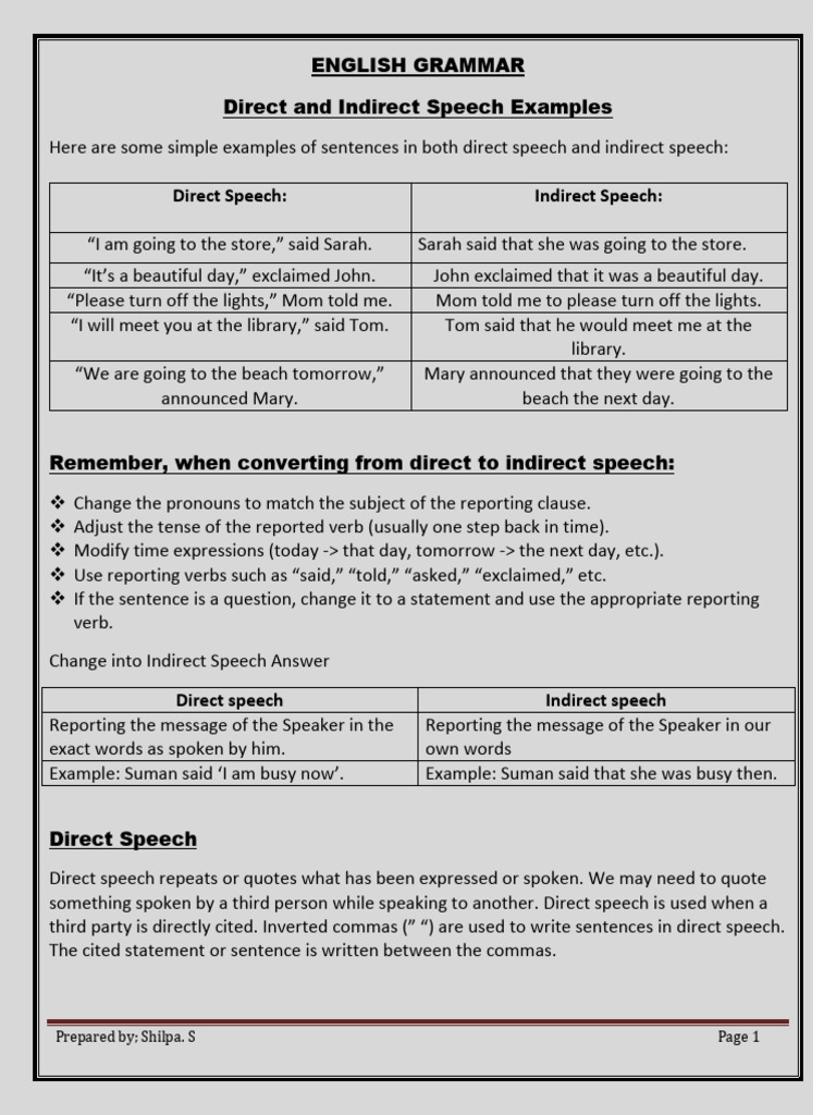 Direct and Indirect Speech Guide | PDF | Verb | Question